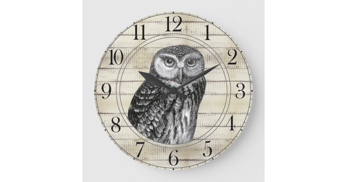 Rustic Wood Owl Large Clock | Zazzle