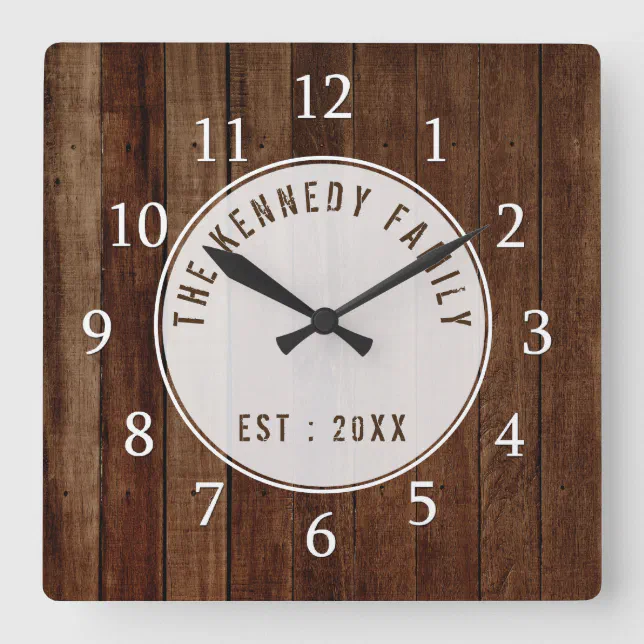 Rustic Wood Pallet Family Name Square Wall Clock | Zazzle