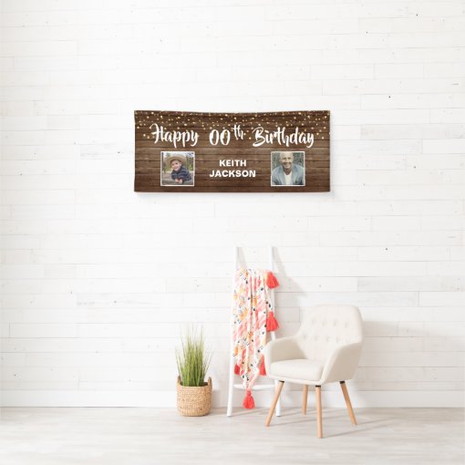 Rustic Wood Panel Happy Birthday PHOTO Banner | Zazzle