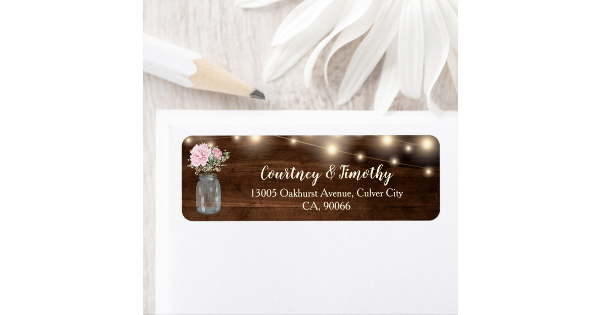 Rustic Wood Peony Floral Mason Jar | Label | Zazzle