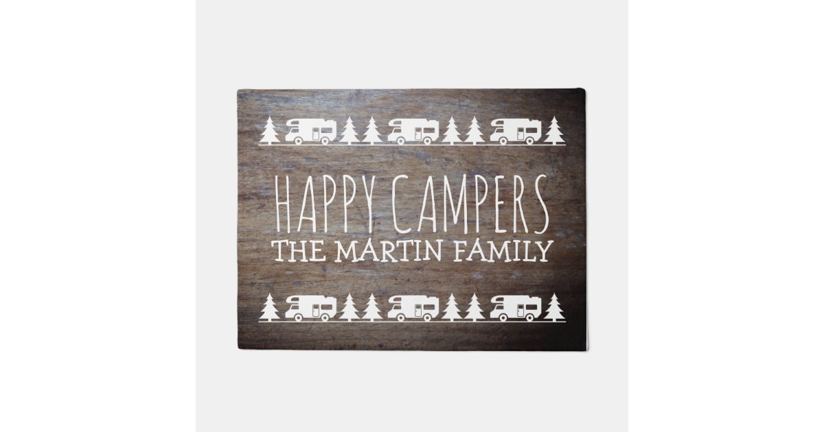 Rustic Wood Personalized Camping | Happy Campers Doormat | Zazzle