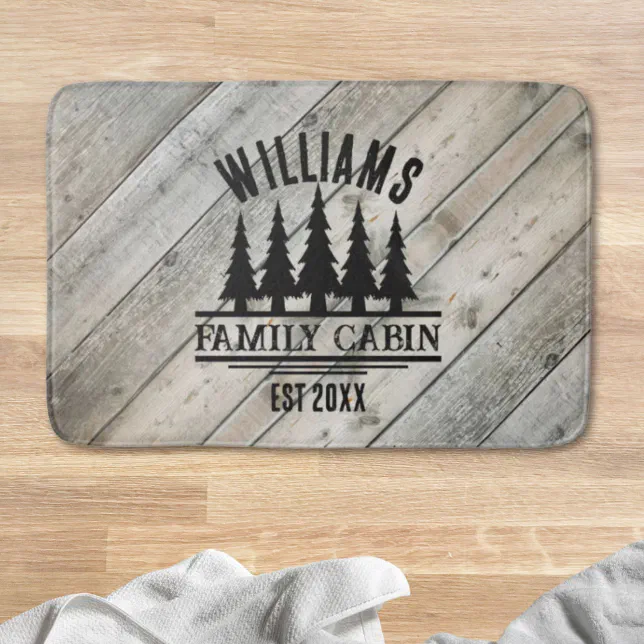 Rustic Wood Personalized Family Cabin Name Est Bath Mat | Zazzle