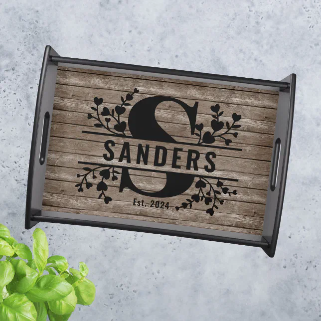 Rustic Wood Personalized Family Monogram Serving Tray | Zazzle