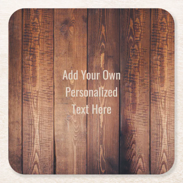 Rustic wood Personalized Text Square Paper Coaster | Zazzle