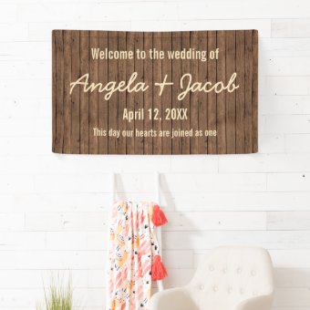 Rustic Wood Personalized Wedding Banner | Zazzle