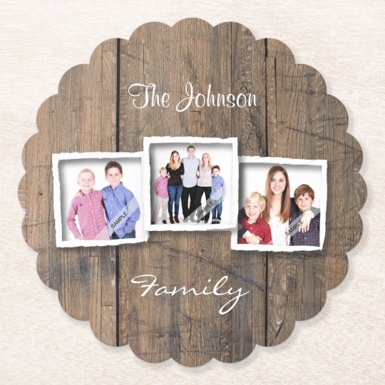 Rustic Wood Photo Collage Custom Paper Coaster | Zazzle.com