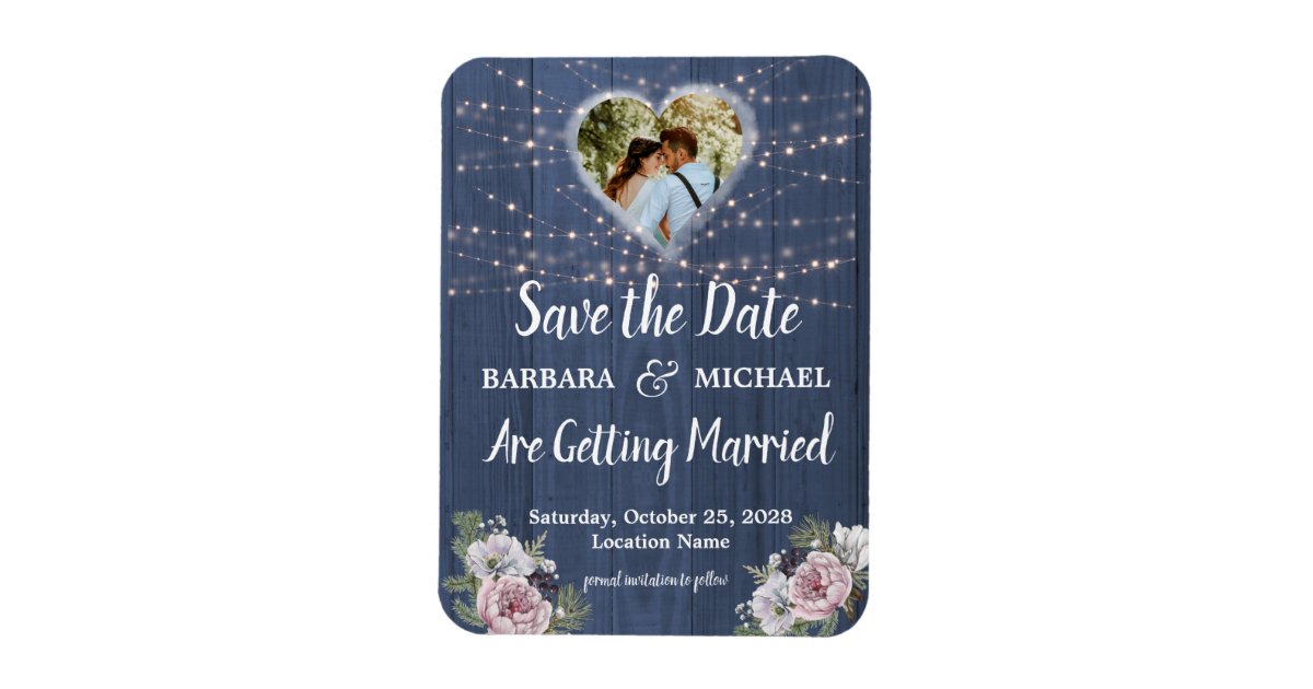 Rustic Wood Photo Floral Wedding Save the Date Magnet | Zazzle