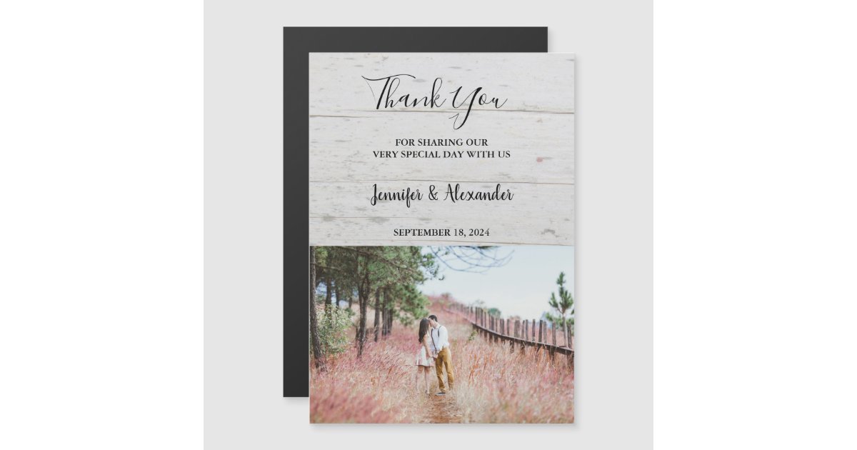 Rustic wood photo Thank you country wedding card | Zazzle