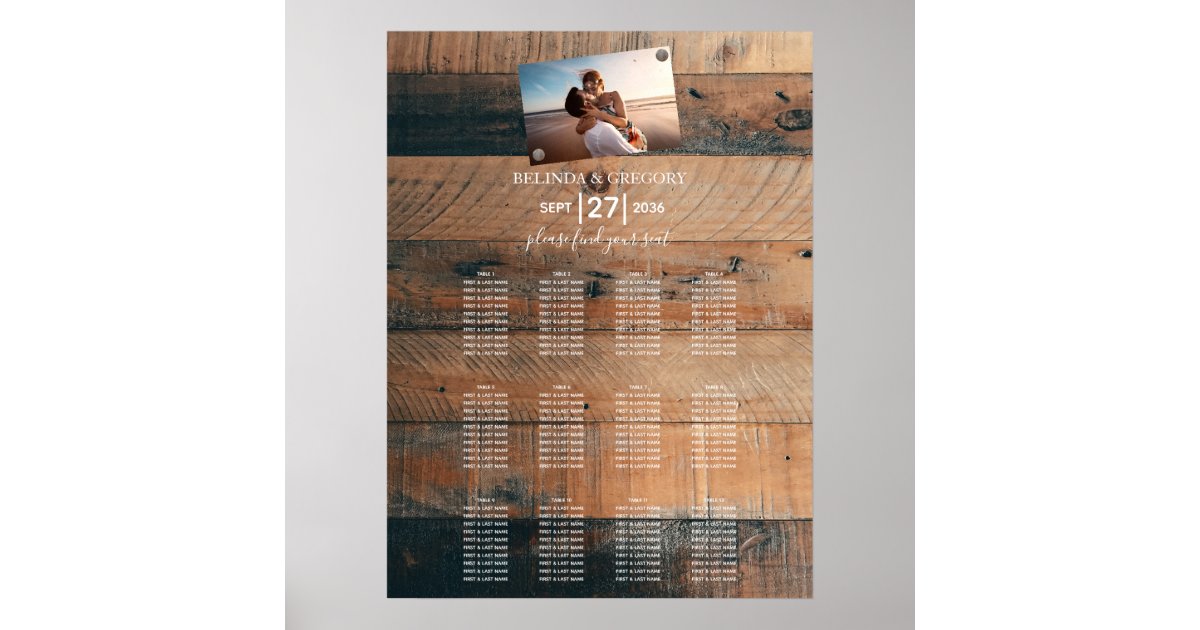 Rustic Wood Photo Wedding Seating Chart | Zazzle