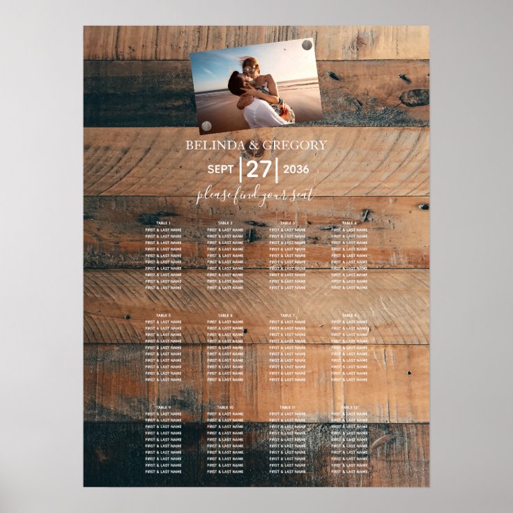 Rustic Wood Photo Wedding Seating Chart | Zazzle