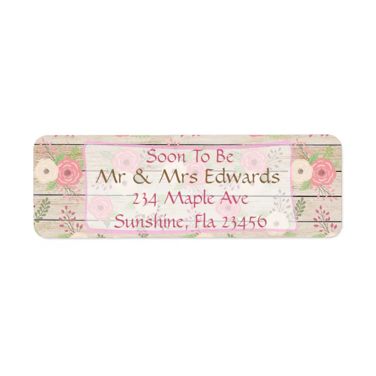 Rustic Wood Pink and Tan Flowers Address Labels | Zazzle