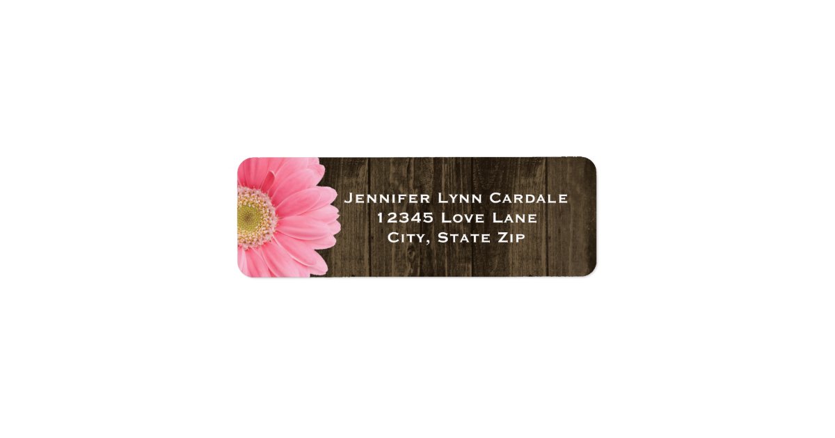 Rustic Wood Pink Gerber Daisy Address Labels | Zazzle