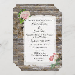 Rustic Wood Pink Rose Elegant Wedding Invitations | Zazzle