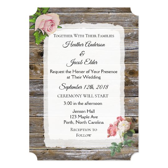 Rustic Wood Pink Rose Elegant Wedding Invitations | Zazzle.com