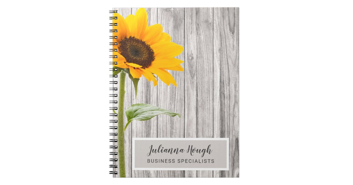 Rustic Wood Print Sunflower Personalized Notebook | Zazzle