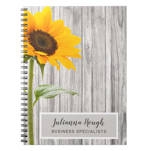 Rustic Wood Print Sunflower Personalized Notebook | Zazzle
