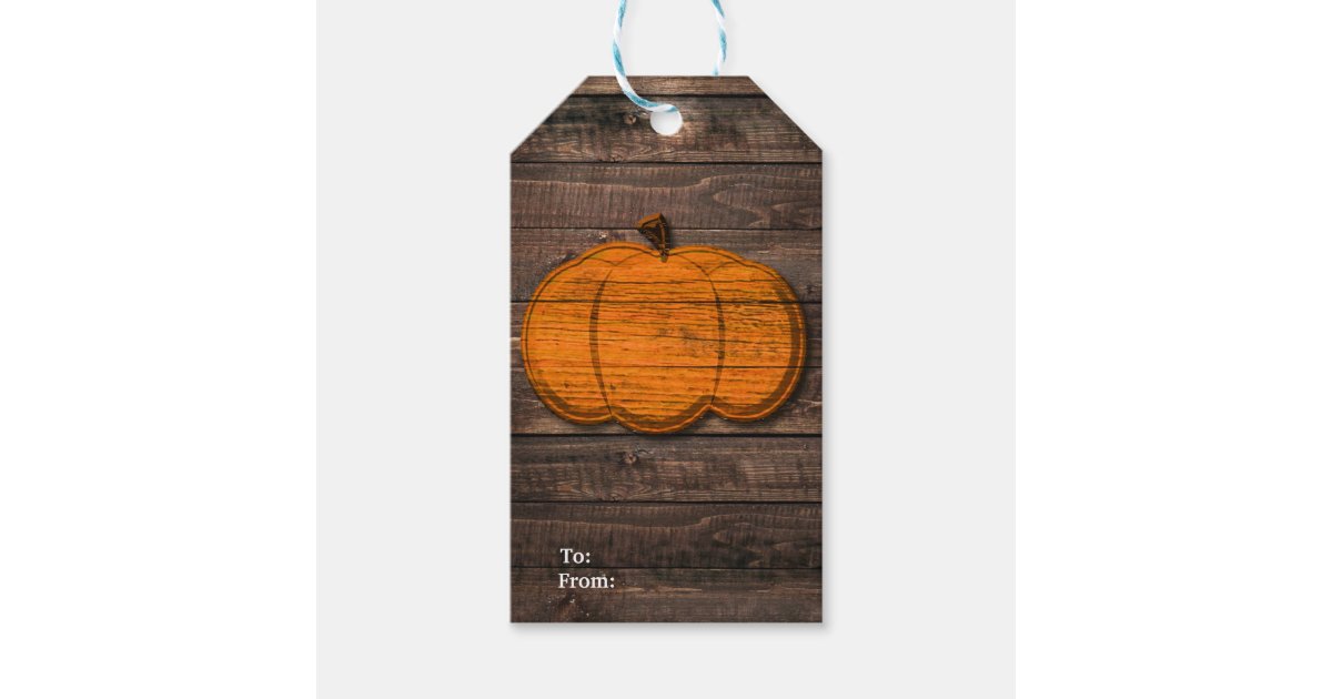Rustic Wood Pumpkin Country Halloween Fall Autumn Gift Tags | Zazzle