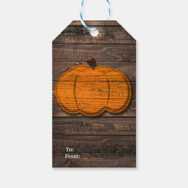 Rustic Wood Pumpkin Country Halloween Fall Autumn Gift Tags | Zazzle