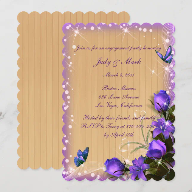 Rustic Wood Purple Floral Wedding Engagement Party Invitation | Zazzle