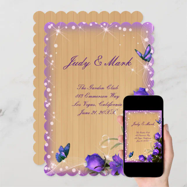 Rustic Wood Purple Floral Wedding Menu Card | Zazzle