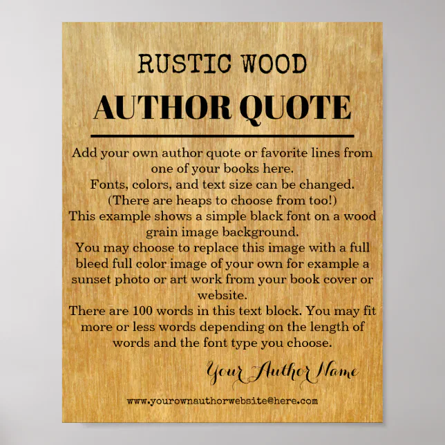 Rustic Wood Quote Author Book Poster | Zazzle