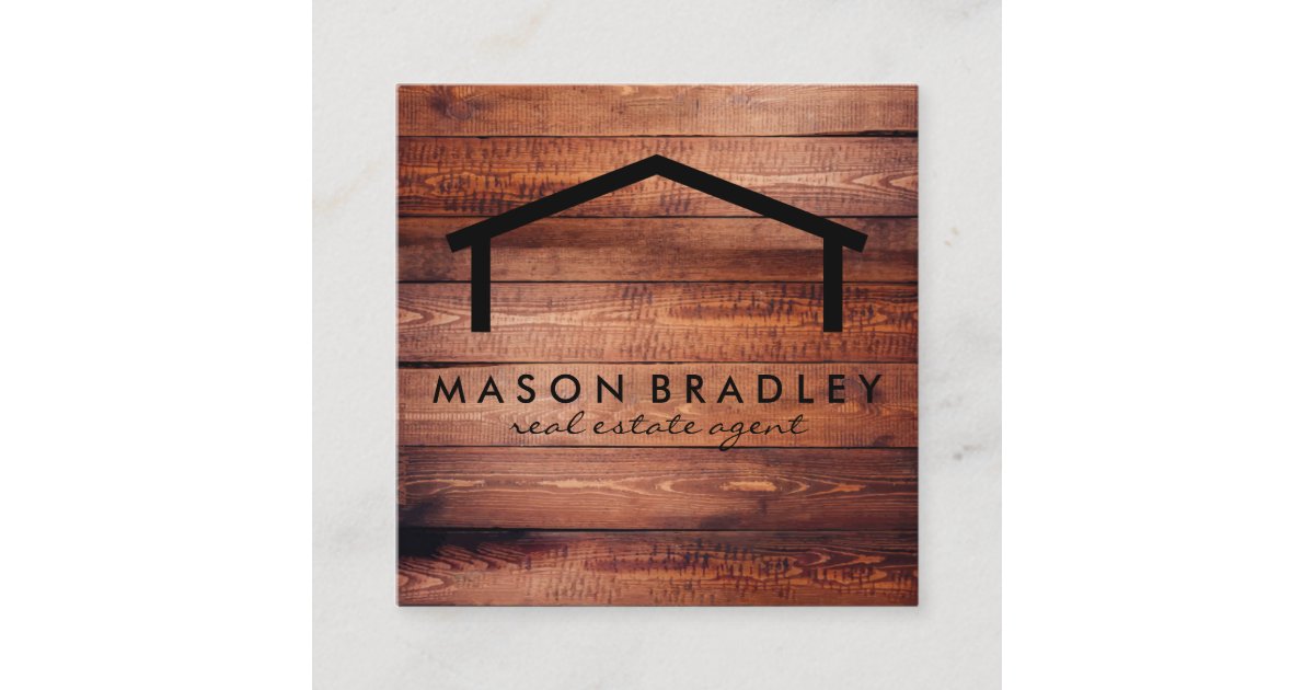 Rustic Wood / Real Estate Square Business Card | Zazzle