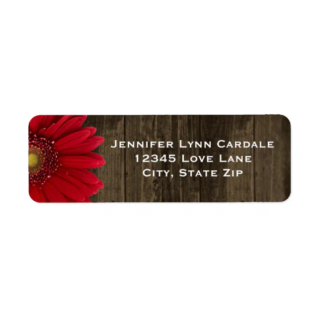 Rustic Wood Red Gerber Daisy Address Labels | Zazzle