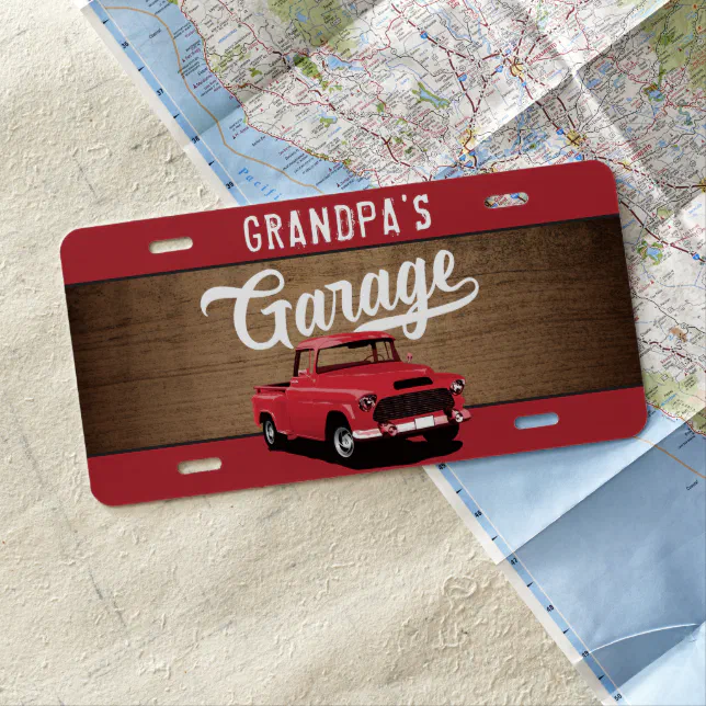 Rustic Wood Red Vintage Truck Custom License Plate | Zazzle