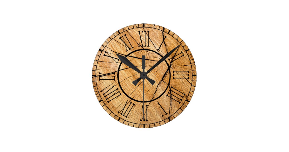 Rustic Wood Roman Numeral Round Clock | Zazzle.com