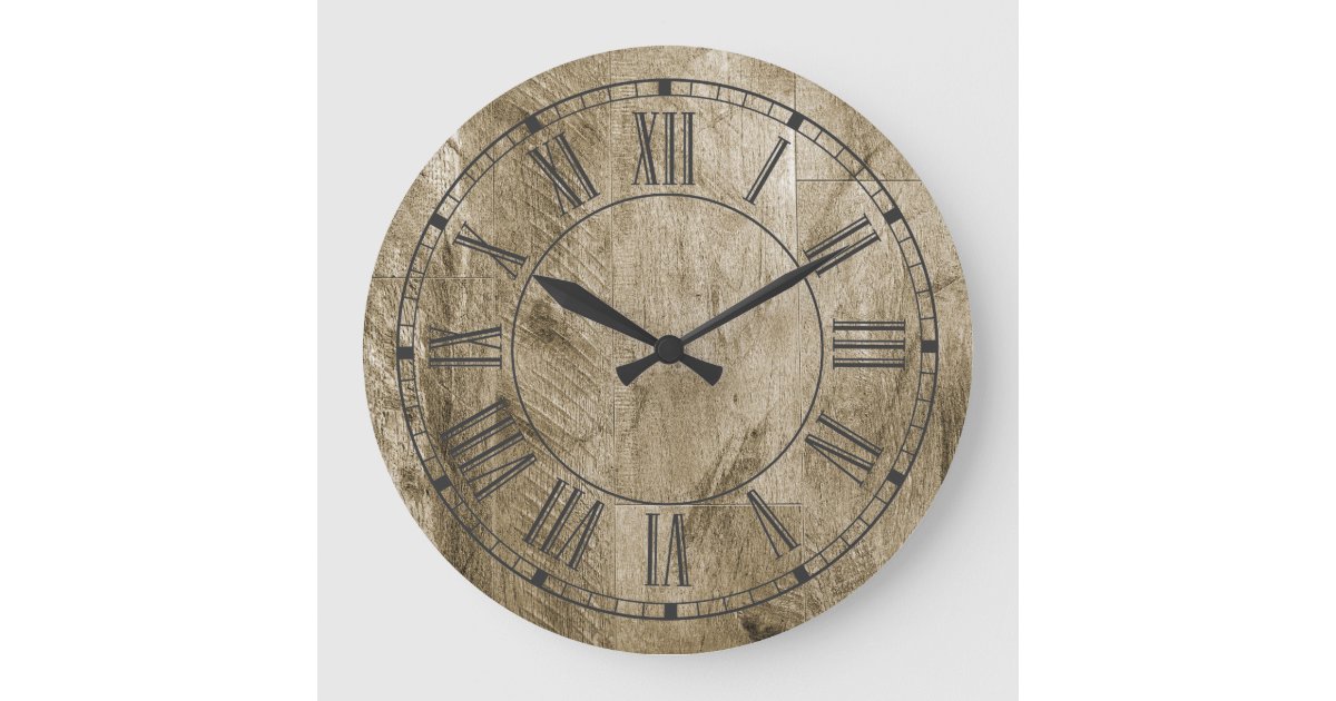 Rustic Wood Roman Numerals Country Farmhouse Large Clock | Zazzle