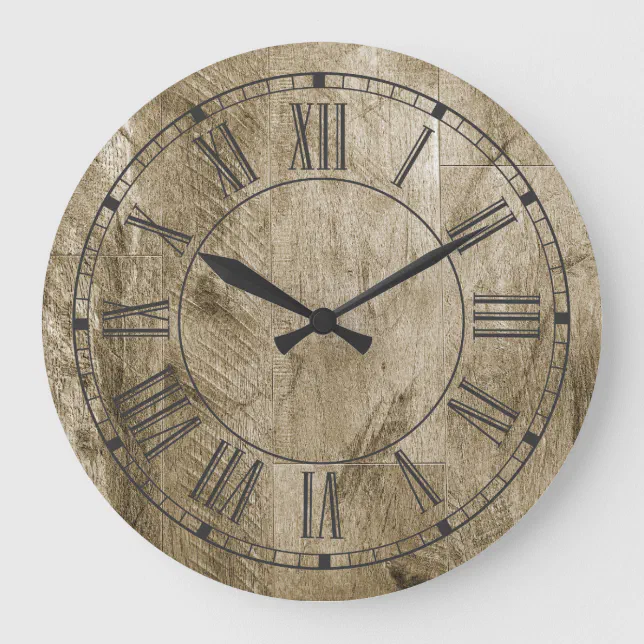 Rustic Wood Roman Numerals Country Farmhouse Large Clock | Zazzle