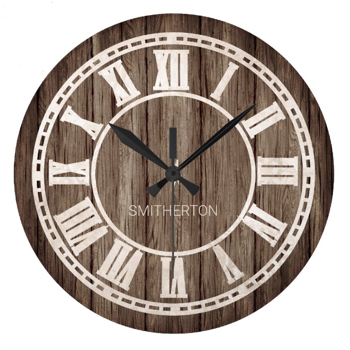 Rustic Wood Roman Numerals Country Farmhouse Name Large Clock | Zazzle.com