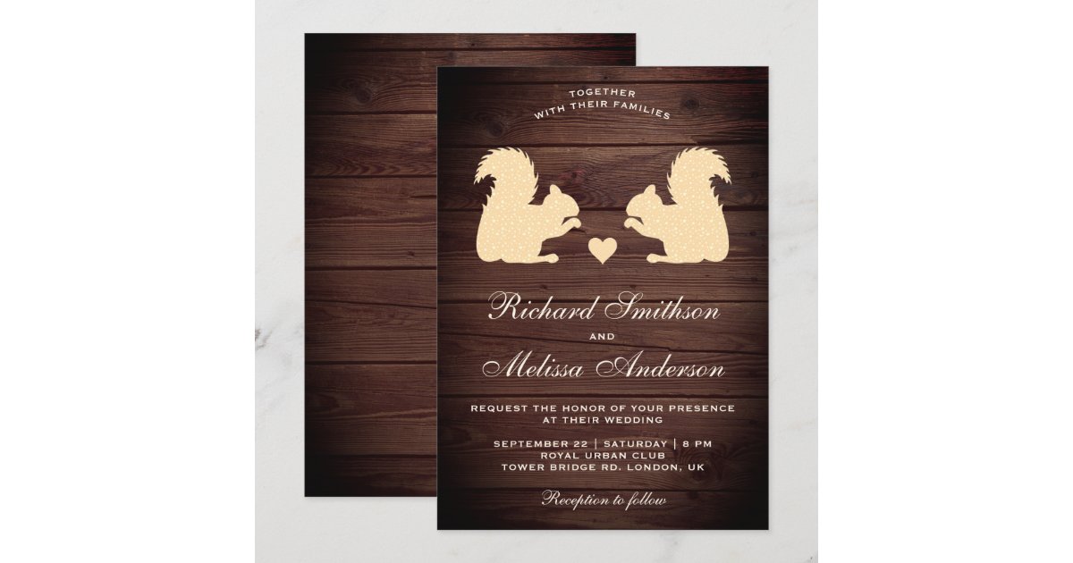 Rustic Wood Romantic Squirrels Wedding Invitation | Zazzle.com