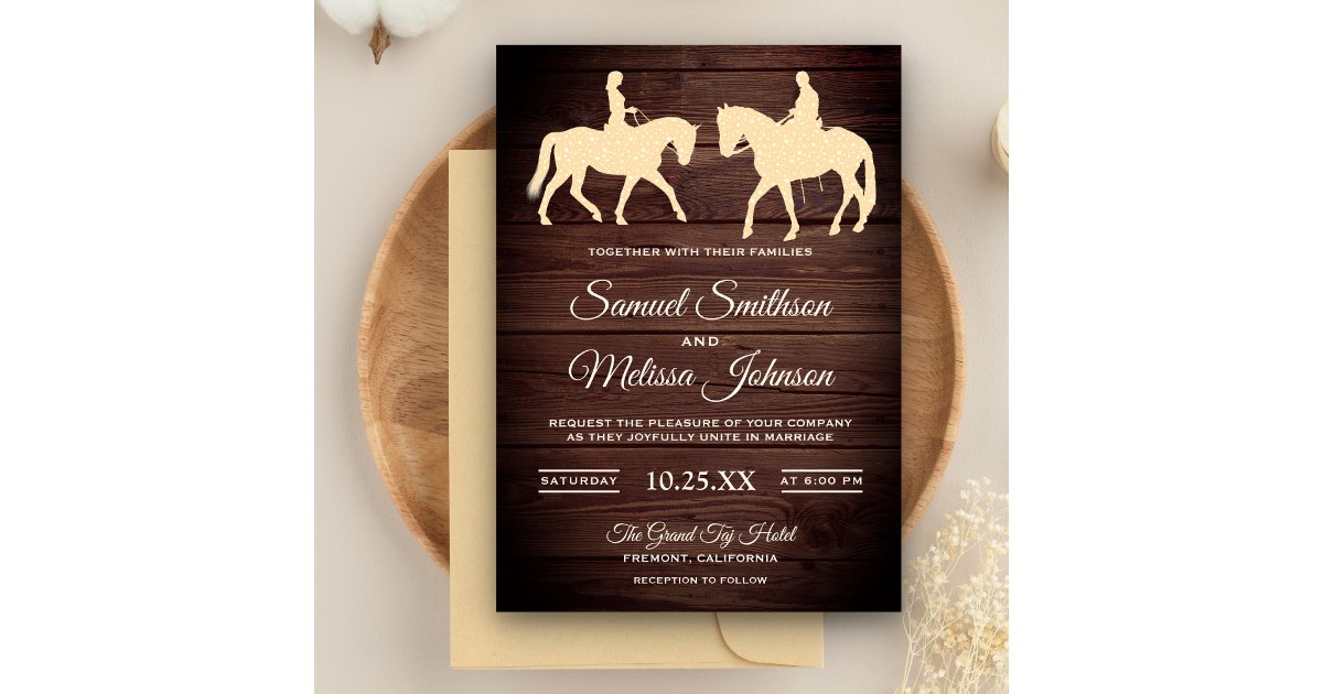 Rustic Wood Romantic Western Horse Riders Wedding Invitation | Zazzle