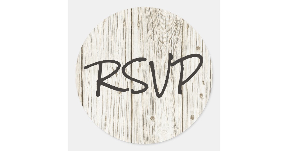Rustic Wood RSVP Classic Round Sticker | Zazzle