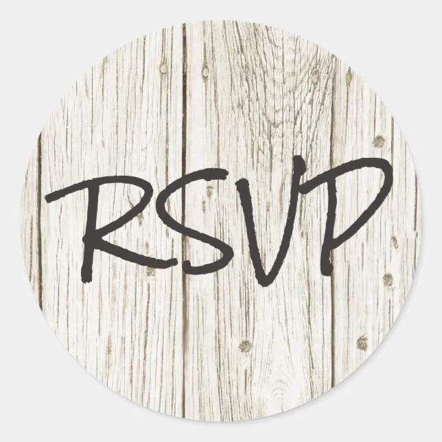 Rustic Wood RSVP Classic Round Sticker | Zazzle
