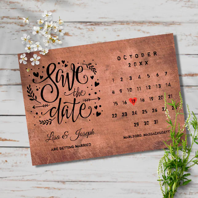 Rustic Wood Save the Date Calendar Red Heart Invitation | Zazzle