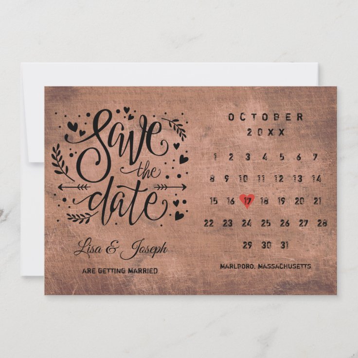 Rustic Wood Save the Date Calendar Red Heart Invitation | Zazzle