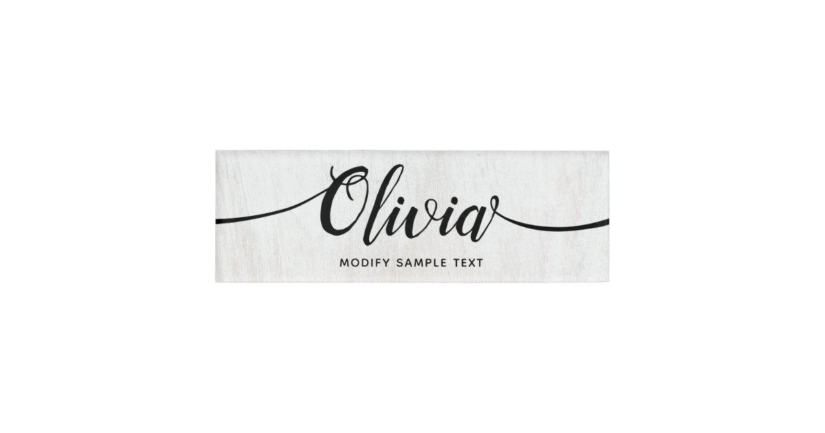 Rustic Wood Script Calligraphy Employee Name Tag | Zazzle
