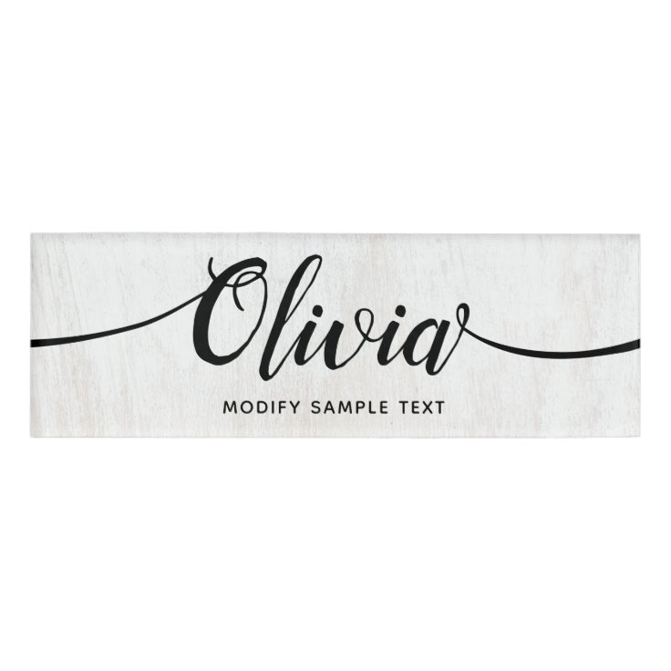 Rustic Wood Script Calligraphy Employee Name Tag | Zazzle