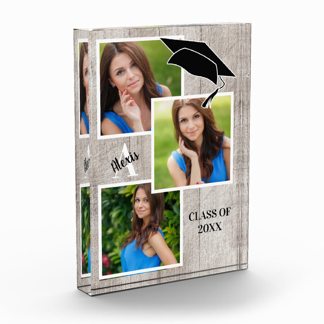 Rustic Wood Senior Portrait Collage Photo Block | Zazzle