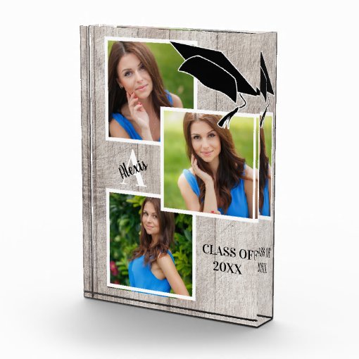 Rustic Wood Senior Portrait Collage Photo Block | Zazzle
