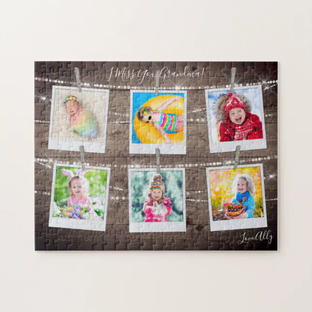 Rustic Wood Six Picture Personalized Jigsaw Puzzle | Zazzle