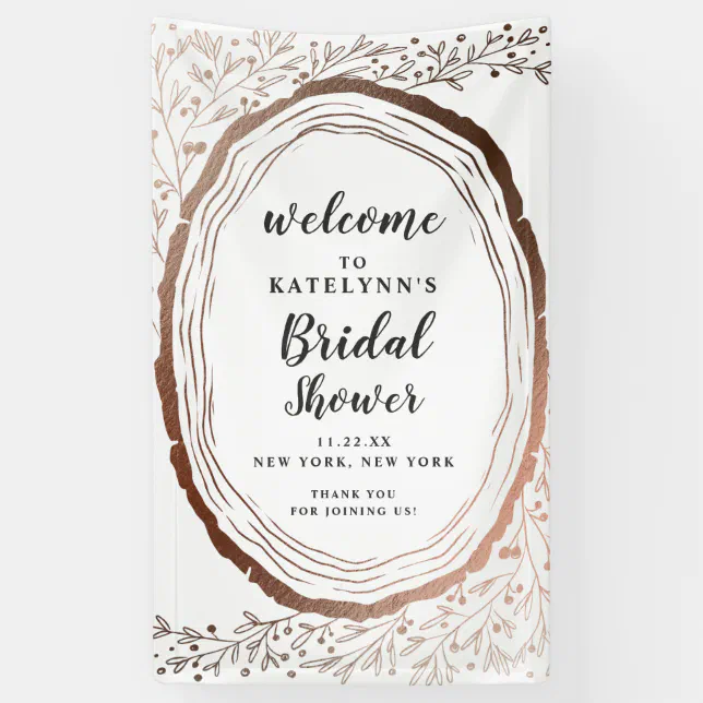 Rustic Wood Slice Copper Bridal Shower Welcome Banner | Zazzle
