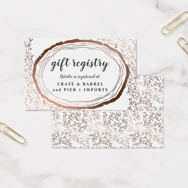 Rustic Wood Slice Copper Gift Registry Insert Card | Zazzle