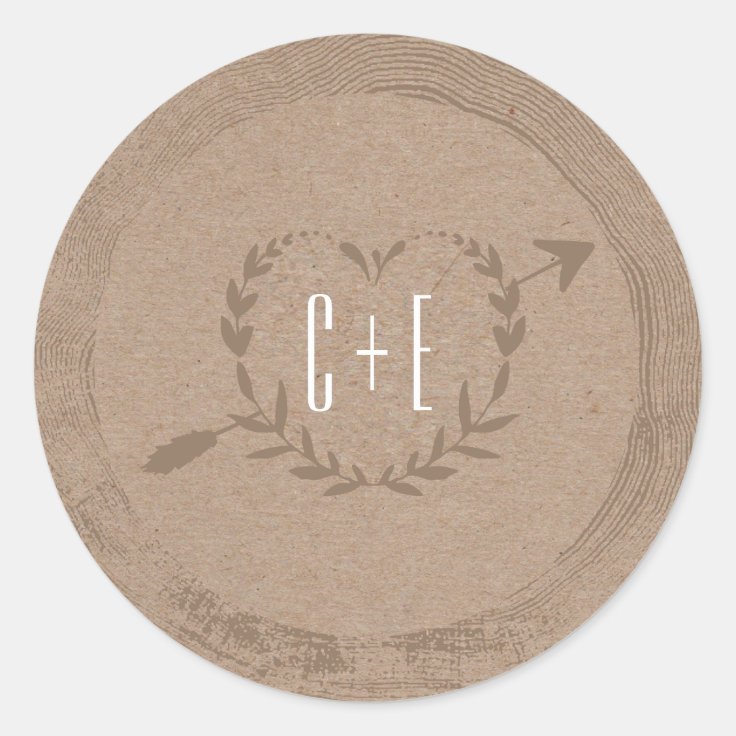 Rustic Wood Slice | Monogram Sticker | Zazzle