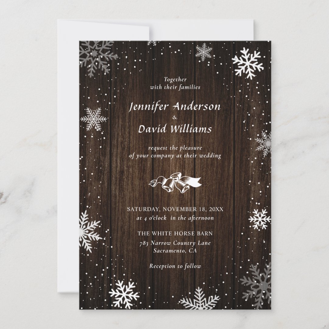 Rustic Wood Snowflake Winter Wedding Invitations | Zazzle