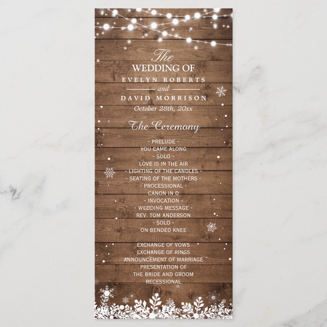 Rustic Wood Snowflakes Winter Wedding Program | Zazzle