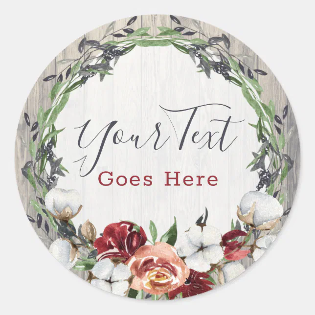 Rustic Wood & Southern Country Cotton Boutique Classic Round Sticker ...