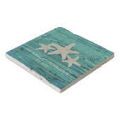 Rustic Wood Starfish Limpet Shell Blue Trivet | Zazzle